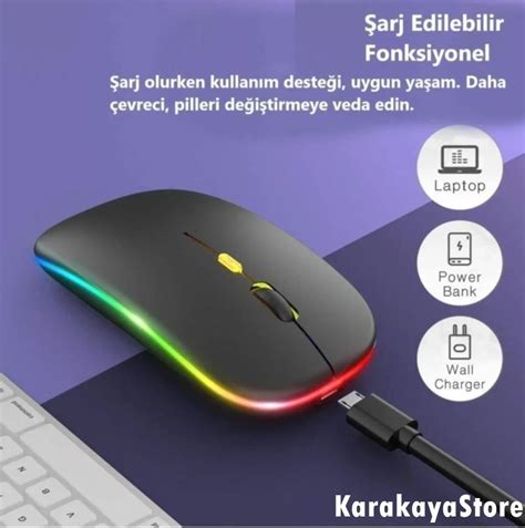 Karakayastore Osqar Kablosuz Fare Wireless Mouse 4 Tuşlu Renk Sessiz Şarj Edilebilir Dpı Kontrol