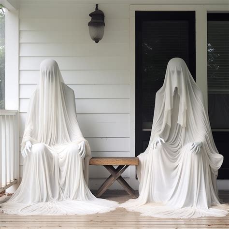 Premium Ai Image People In Ghost Costume Sitting In Chairs