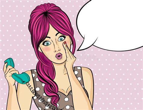 Surprised Pop Art Woman With Retro Phone Who Tells Her Secrets Stock