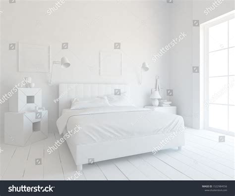 White Bedroom Interior Bouble Bed Furniture Stock Illustration