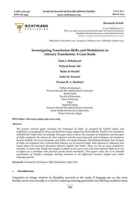 Pdf Investigating Translation Shifts And Modulation In Literary