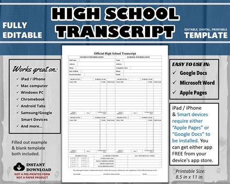 Free Printable High School Transcript Template Free Templates