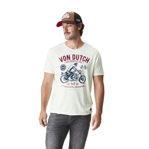 Beige Navy Red Von Dutch Slub Crew Neck With Free Logo Menss T