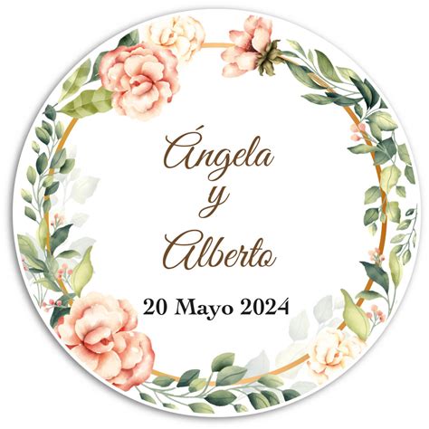 Adhesivo Redondo Personalizado Con Nombre De Invitados Y Novios Para Bodas