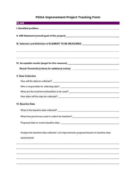 Patient Safety Pdsa Performance Improvement Project Plan Worksheet Pdf