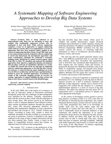 Pdf A Systematic Mapping Of Software Engineering Approaches To Develop Big Data Systems
