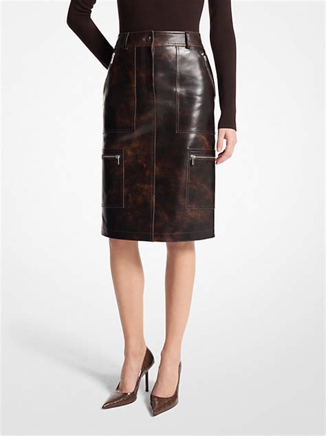 Burnished Leather Cargo Pencil Skirt Michael Kors [us]