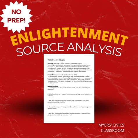 Enlightenment Primary Source Analysis By Myers Civics Classroom