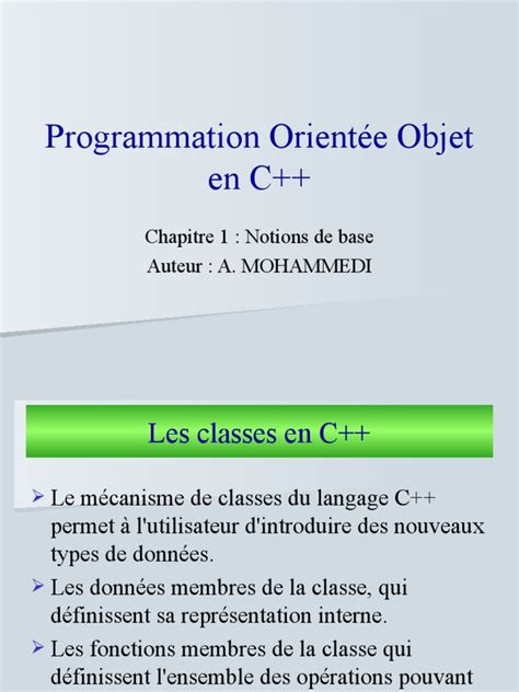 Programmation Orientée Objet En C Pdf Classe Informatique C
