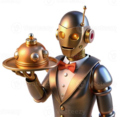 Beautiful Creative A Steampunk Robot Butler Serving Tea From A Silver Tray Polished Brass And