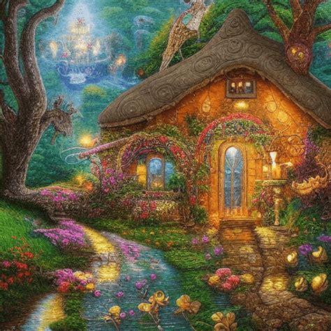 Peinture Numérique Fantasy Cottage In The Woods · Creative Fabrica