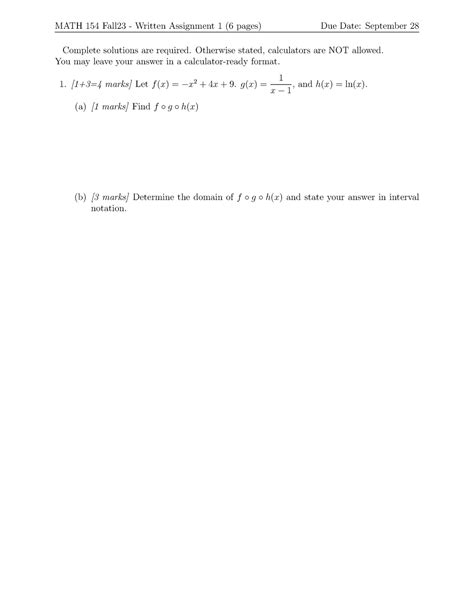 Written Assignment 1 Math Math 154 Fall23 Written Assignment 1 6