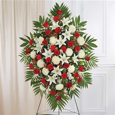 Red And White Sympathy Standing Spray Lilac Flower Shop