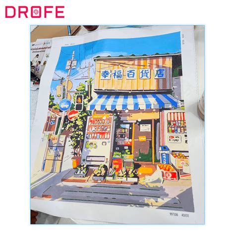 Drofe 按數字繪畫帆布油畫數字框架家居裝飾禮物日本小屋風景畫的丙烯酸著色40 X 50cm 無框（畫布顏料畫筆） 蝦皮購物