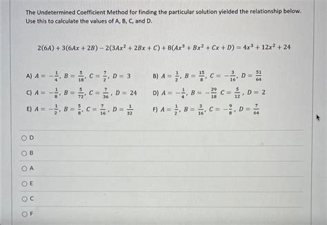 Solved The Undetermined Coefficient Method For Finding The Chegg