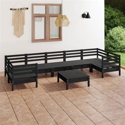 Vidaxl 8 Piece Garden Lounge Set Black Solid Pinewood Au