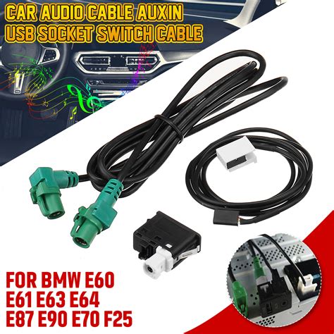 Car Aux Usb Switch Socket Audio Cable Adapter For Bmw E60 E61 E63 E64