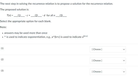 Solved The Next Step In Solving The Recurrence Relation Is