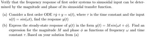 Solved Verify That The Frequency Response Of First Order