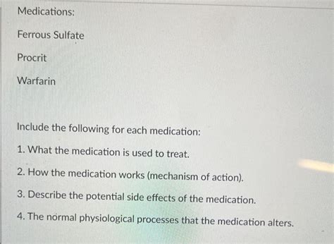 Solved Medications Ferrous Sulfate Procrit Warfarin Include