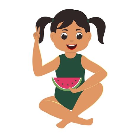 Ilustração De Jovem Comendo Melancia Em Pose Sentada Vetor Premium