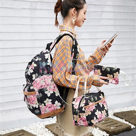3 Pcs Backpack Set Teen Girls Floral Print School Bags Usb Laptop