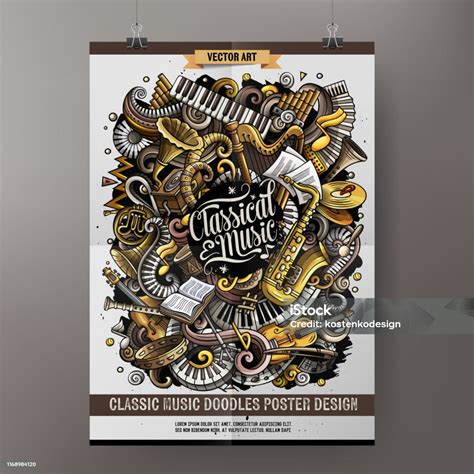 Kartun Tangan Digambar Doodles Desain Poster Musik Klasik Ilustrasi Stok Unduh Gambar Sekarang