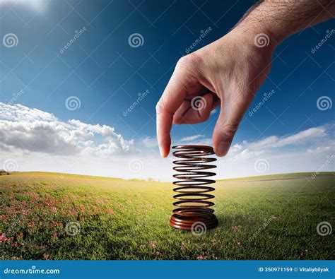 A Finger Pressing Down A Spring Depicting Pressure Resistance And