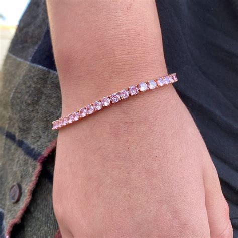 Tennis Bracelet Pink Iced Rose Gold Finish 7 Or 8 Inch Pink