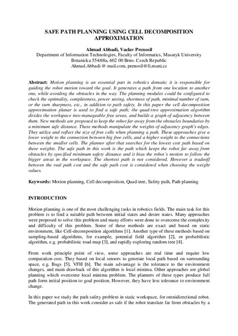 Pdf Safe Path Planning Using Cell Decomposition Approximation