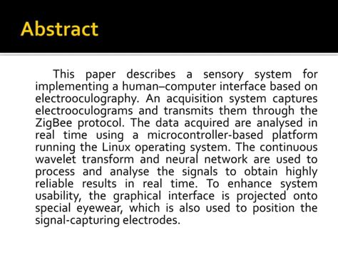 Sensory System For Implementing A Human—computer Interface Based Ppt