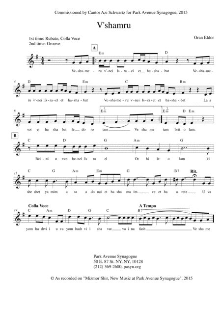 Vshamru Eldor By Oran Eldor Sheet Music For Piano Vocal And Guitar