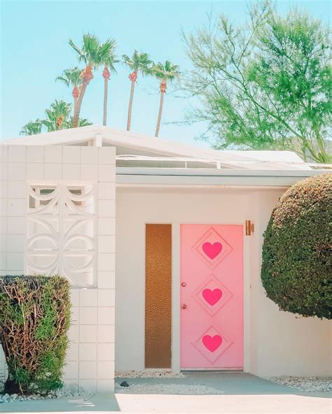 Pink Barn Door With Hearts Palm Springs House Pink Front Door Art