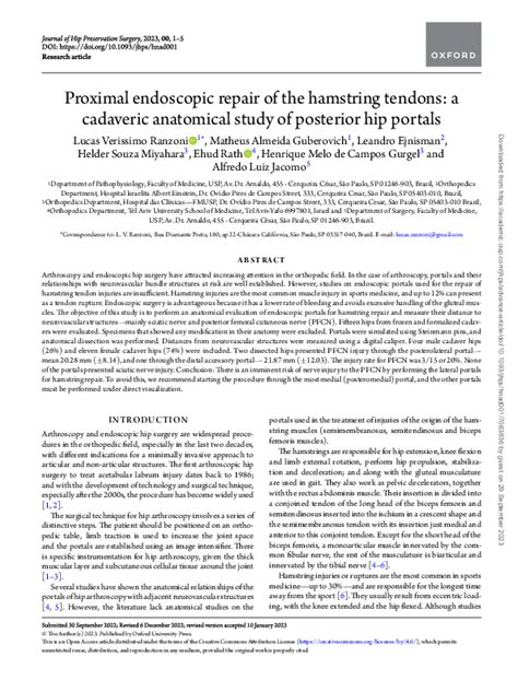 Pdf Proximal Endoscopic Repair Of The Hamstring Tendons A Cadaveric