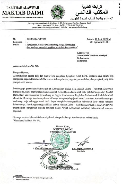 Pernyataan Maktab Daimi Rabithah Alawiyah Tentang Azmatkhan Fakta Kini