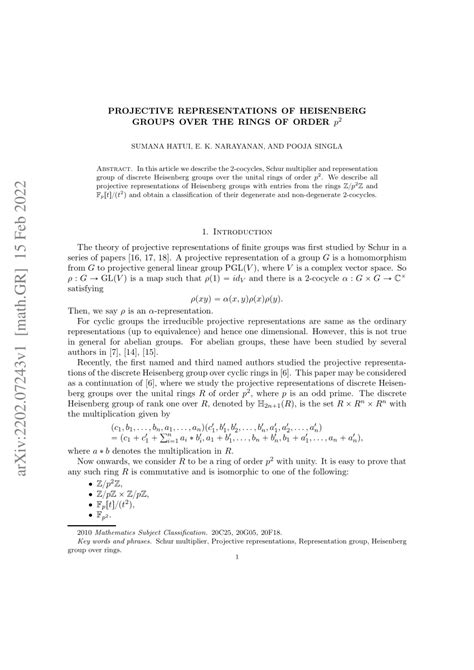 pdf projective representations of heisenberg groups over the rings of