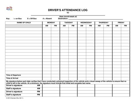 Driver Attendance Log Template