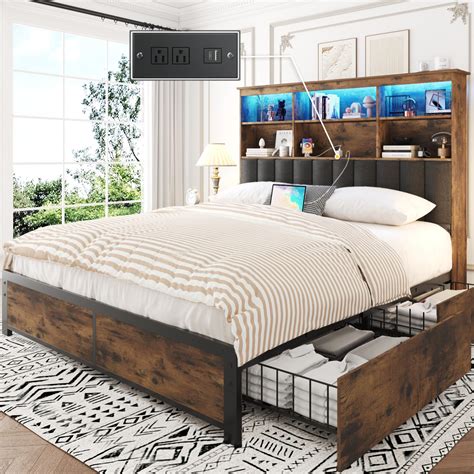 Queen Bookcase Headboard And Bed With Drawers Queen Size Bed Frame