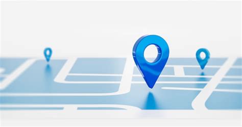 Gps 포인터 그래픽 요소 또는 탐색 마커 포인트 핀 기호의 파란색 위치 3d 아이콘과 지도 방향 탐색기 주소를 검색하여 흰색