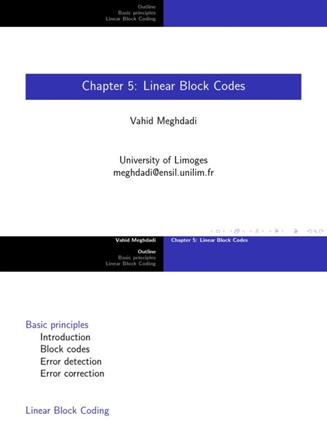 chapter 5 linear block codes vahid meghdadi pdf linear algebra