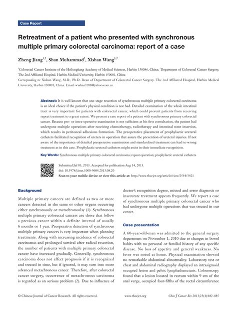 Pdf Retreatment Of A Patient Who Presented With Synchronous Multiple Primary Colorectal