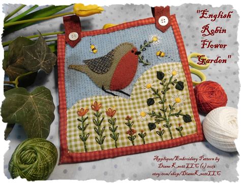 English Robin Wool Applique And Embroidery Pattern Download By Diane Knott Llc Etsy