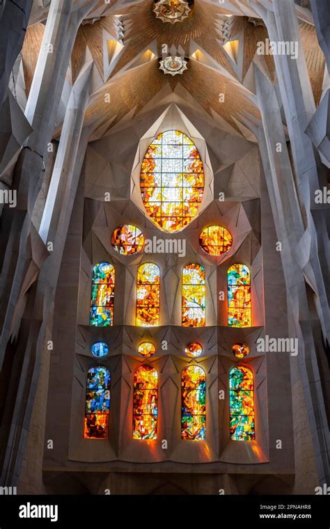 Artistic Stained Glass Window Interior Of The Sagrada Familia Church