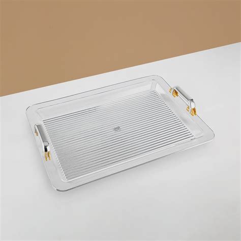 Fb06 Serving Tray Acrylic Acrylic Silver And Gold Handle Siddiq Ts