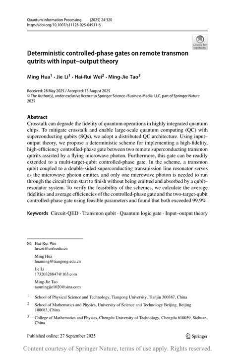 Deterministic Controlled Phase Gates On Remote Transmon Qutrits With