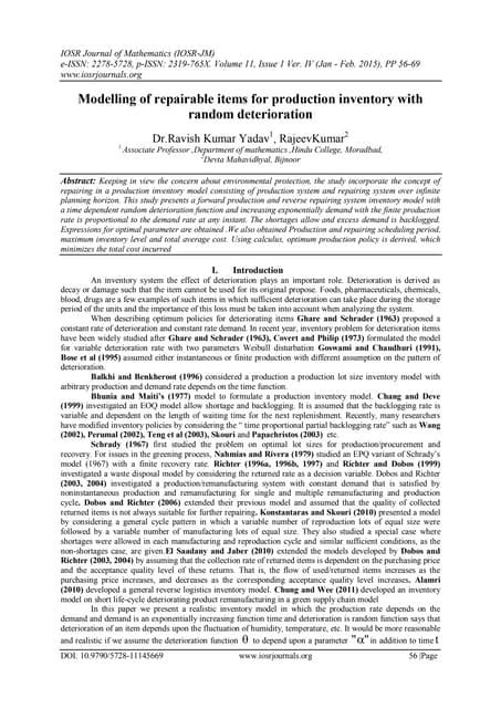 Modelling Of Repairable Items For Production Inventory With Random Deterioration Pdf