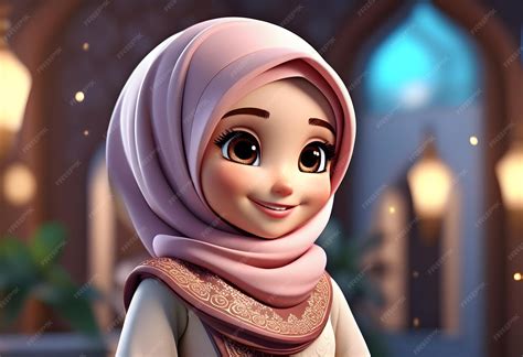 Premium Photo 3d Character Muslim Hijab Girl Cute Smile