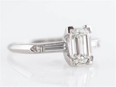 Vintage Emerald Cut Diamond Engagement Ring In Platinum Filigree Jewelers