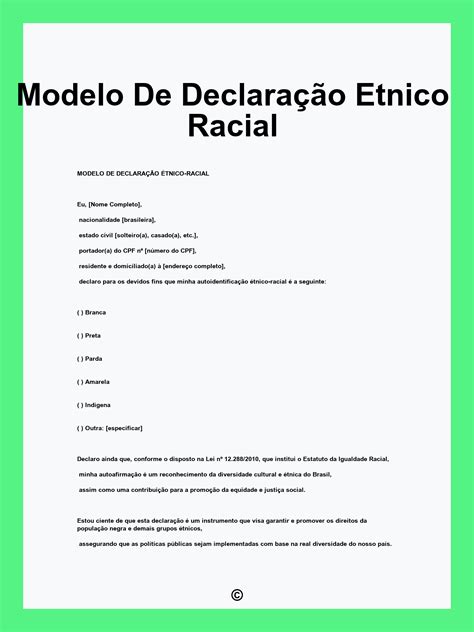 Modelo De Declaração Etnico Racial
