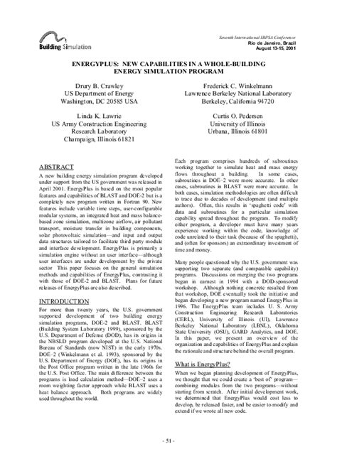 Pdf Energyplus New Capabilities In A Whole Building Energy Simulation Program